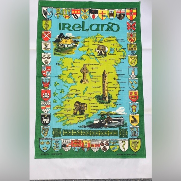Accents | Vintage Fingal Ireland Tea Towel Map With Coat Of Arms Crest ...